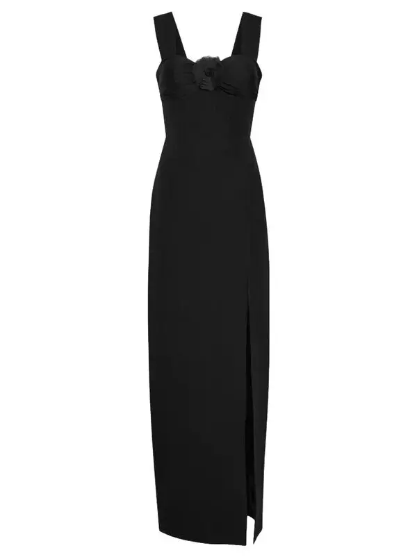 PATRICK ASSARAF Floral Appliqué Split Dress - Black