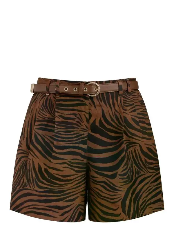 Max Mara Belted Zebra-print Cotton Shorts - Brown