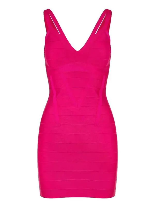 Herve Leger V-neck Bandage Mini Dress - Pink