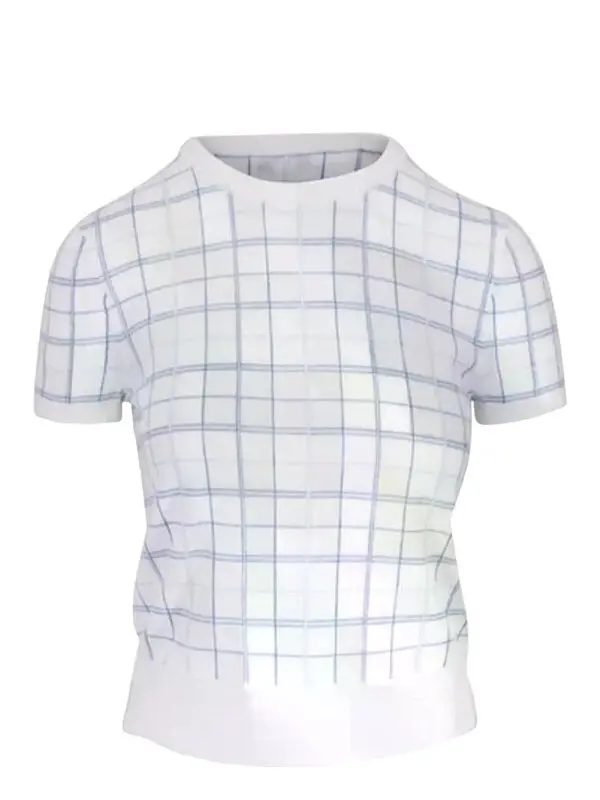 Vince Check-pattern Knit Cashmere Top - White