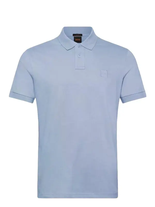 BOSS Logo-patch Stretch-cotton Polo Shirt - Blue