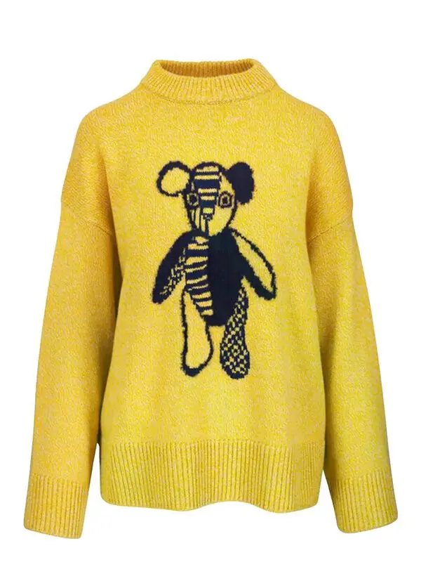 THE ELDER STATESMAN Printed Pali Teddy Crew Sweater - Yellow