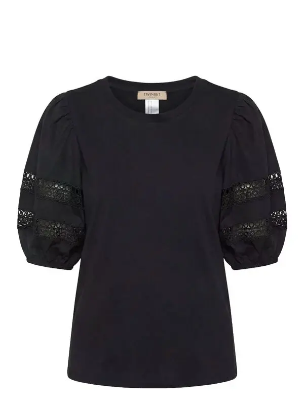 TWINSET Lace-detail Puff-sleeve T-shirt - Black