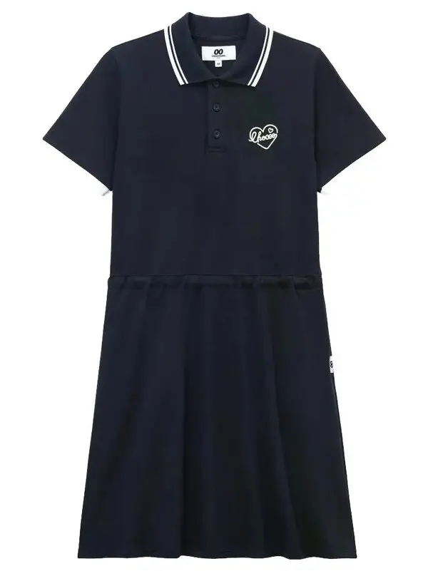 CHOCOOLATE Heart Embroidered Polo Dress - Blue