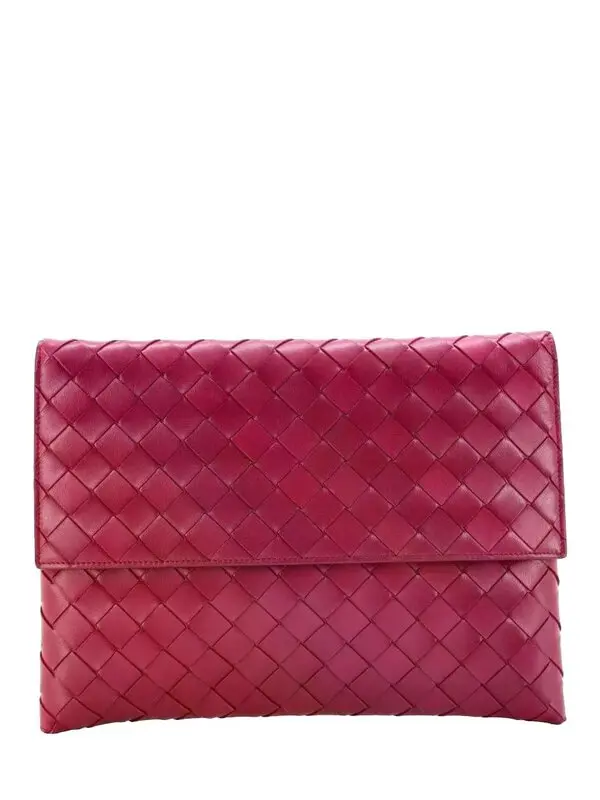 Bottega Veneta Flat Flap Pouch Intrecciato Nappa Clutch Bag - Pink