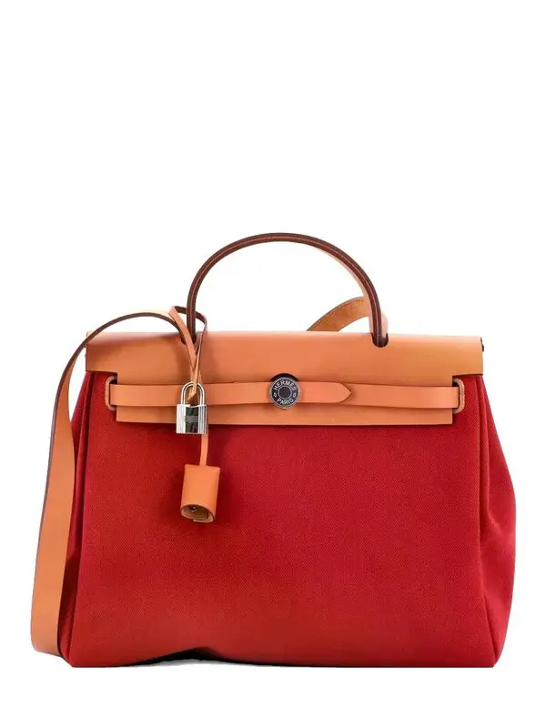 Hermès Herbag Zip Leather And Toile 31 Shoulder Bag - Red