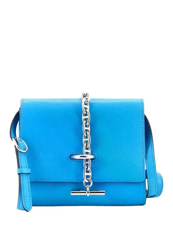 Hermès Chaine D'ancre Compact Wallet On Strap Chevre Mysore Crossbody Bag - Blue