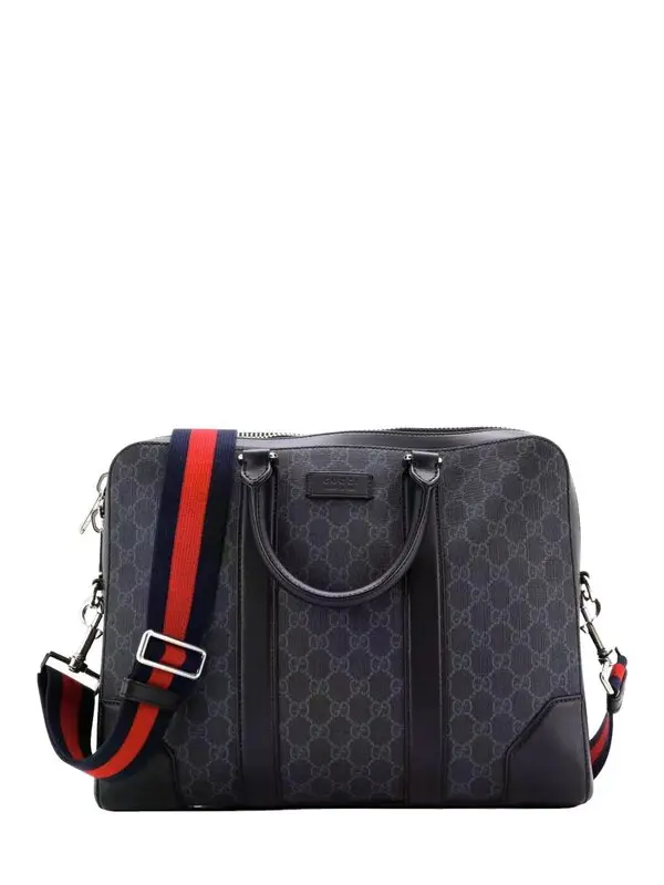 Gucci Convertible Zip Around Briefcase Gg Coated Canvas Medium Business Bag - Black