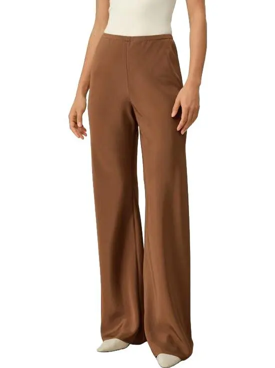 Lilysilk Bias Cut Straight Leg Silk Trousers - Espresso
