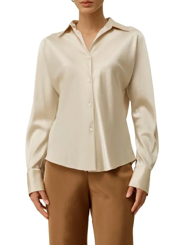 Lilysilk Bias Cut Silk Shirt - Gravel Gold