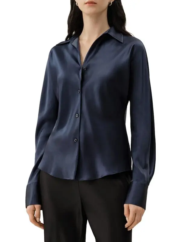 Lilysilk Bias Cut Silk Shirt - Navy Blue