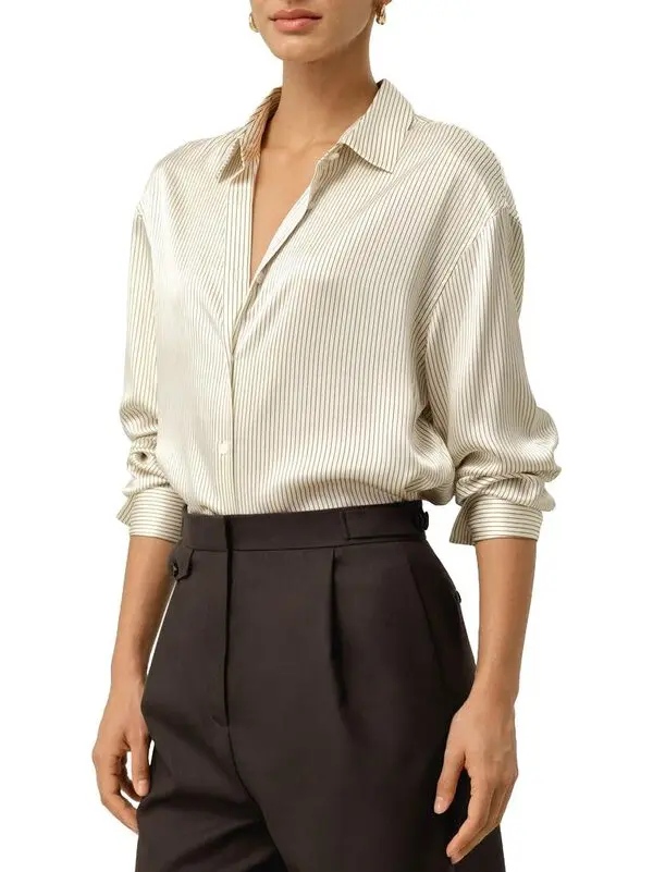 Lilysilk Silk Charmeuse Pinstripe Shirt - Drifted Mocha