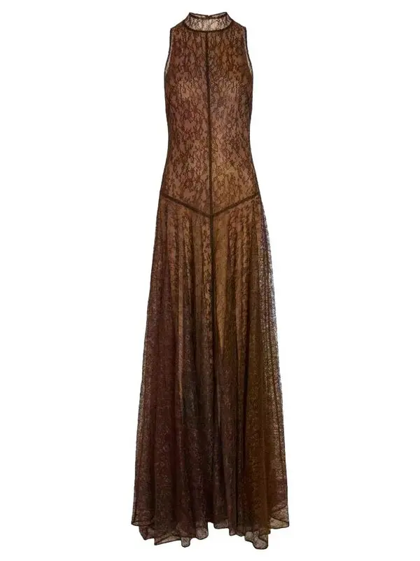 DE LA VALI Halterneck Lace Gown - Brown