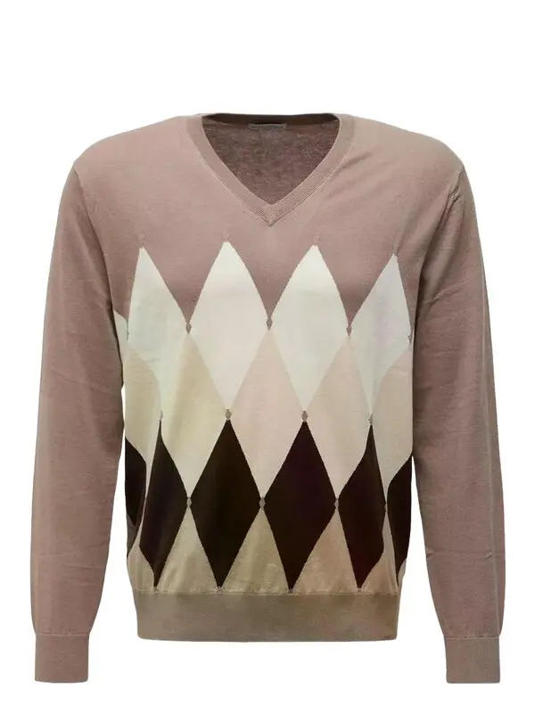 BALLANTYNE Argyle Intarsia-knit V-neck Sweater - Neutrals