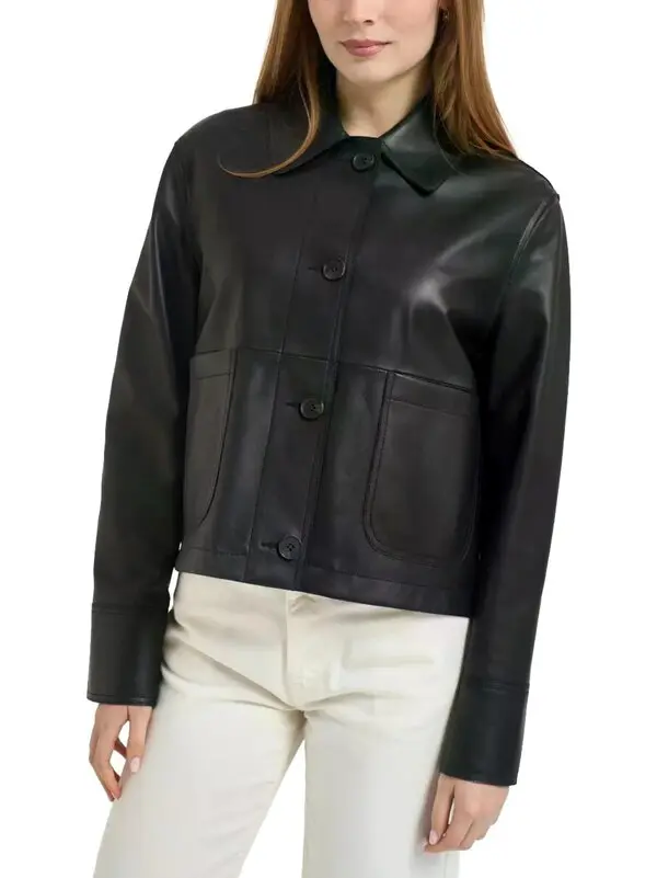 SWORD 6644 Button Leather Coat - Black