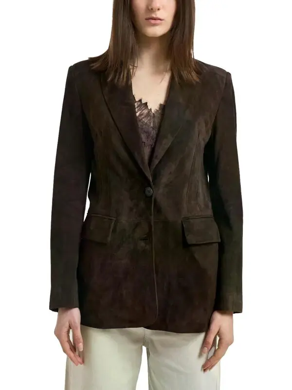 SWORD 6644 Button Suede Coat - Brown