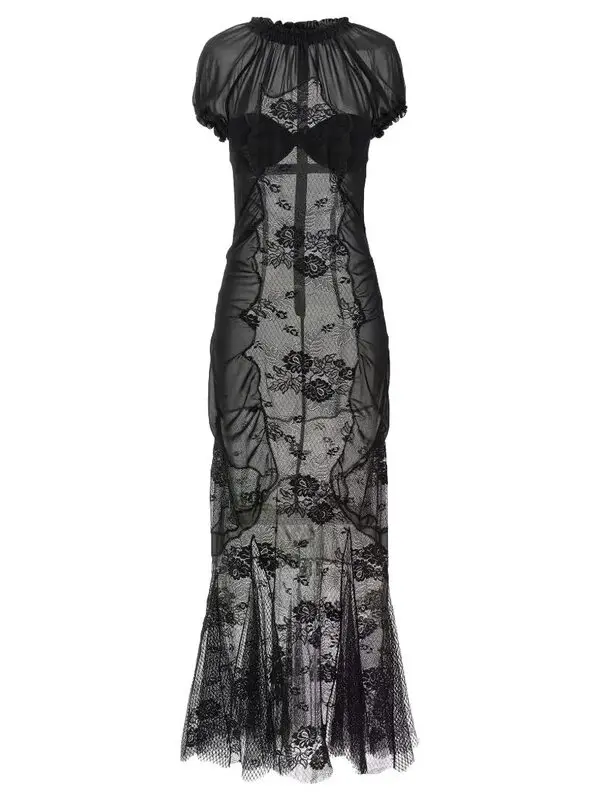 Attico Lace Tulle Midi Dress - Black