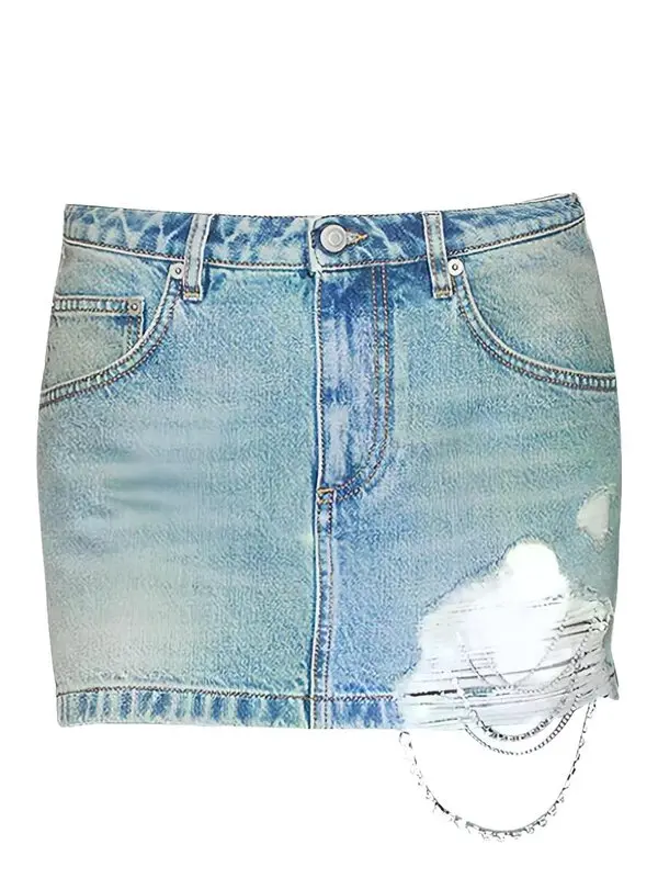 AREA Chain-embellished Denim Skirt - Blue