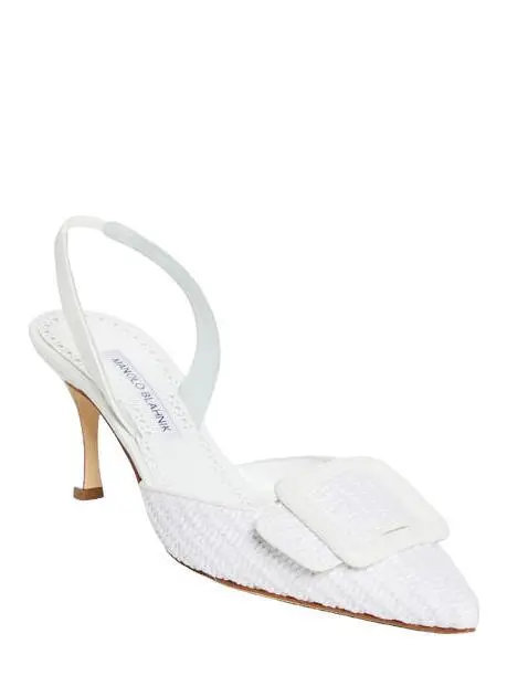 Manolo Blahnik Maysli Buckle Slingback Pump - White