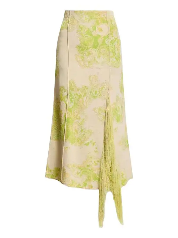 Erdem Floral Fringe Midi Skirt - Neutrals