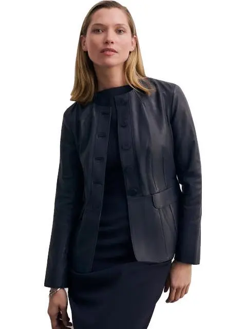 The Fold Ginevra Leather Jacket - Navy
