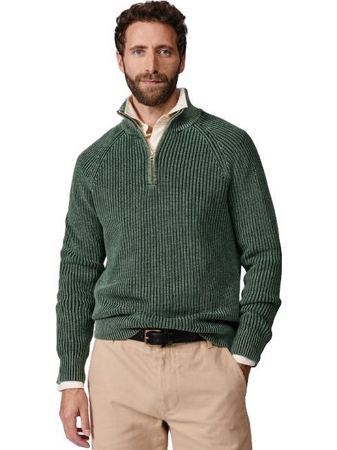 Aubin Martin Zip Neck Long Sleeve Jumper - Khaki