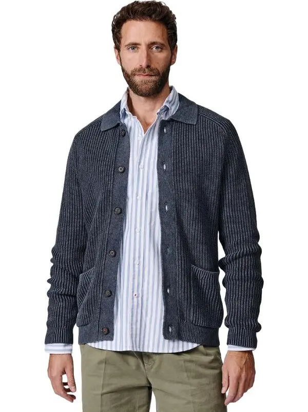 AUBIN Martin Long Sleeve Collared Cardigan - Navy