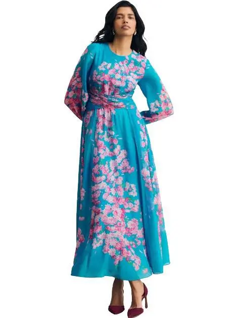 The Fold Portofino Silk Chiffon Maxi Dress - Blue