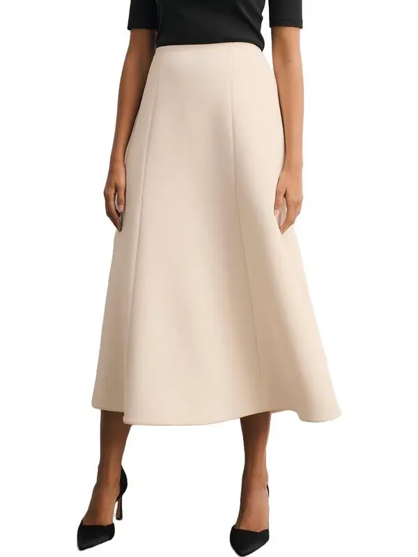 The Fold Ellingham High Waisted A-line Midi Skirt - Neutral