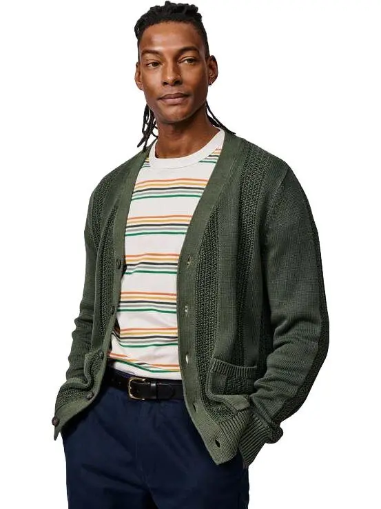 AUBIN Lister Stitch Detail Cardigan - Khaki
