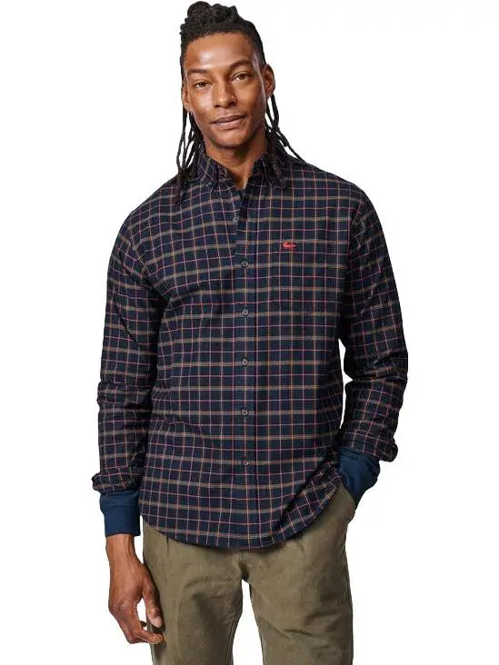 AUBIN Merton Brushed Oxford Button Down Shirt - Navy Check