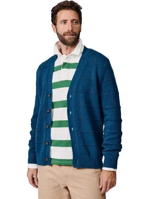 AUBIN Rainham V-neck Checked Cardigan - Washed Indigo