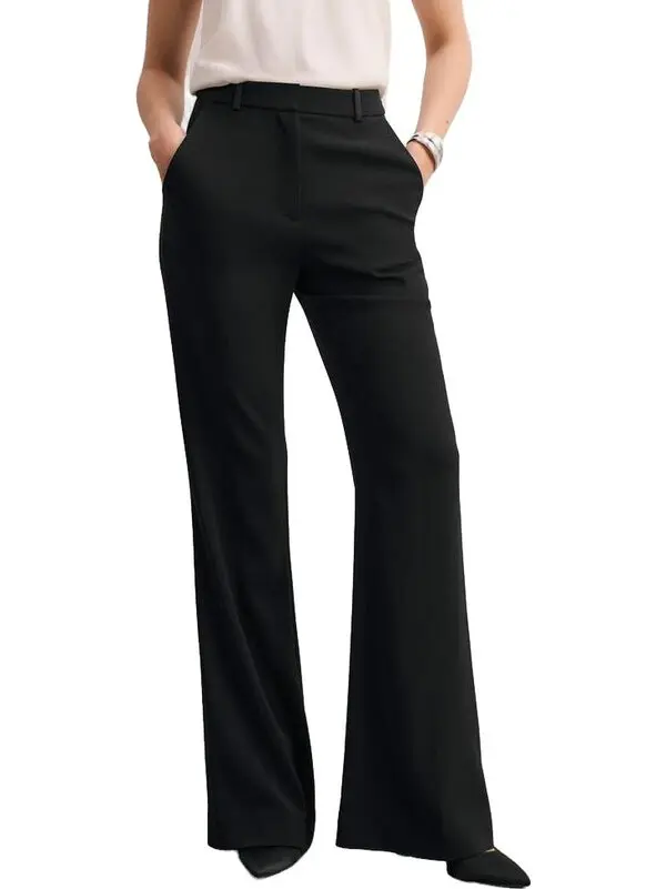 The Fold Lexington Crepe Kick Flare Trousers - Black