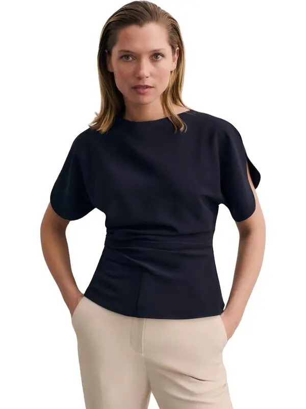 The Fold Salerno Clever Crepe Top - Navy