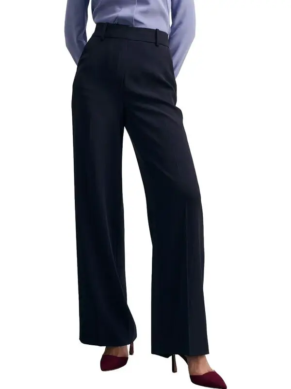 The Fold Adelaide Clever Crepe Wide Leg Trousers - Navy