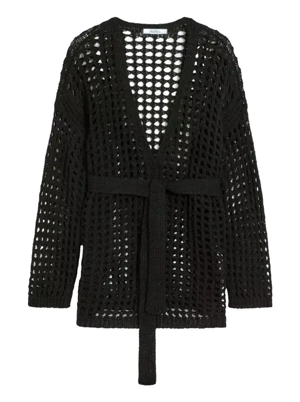 Max Mara Belted Knit Cotton Cardigan - Black