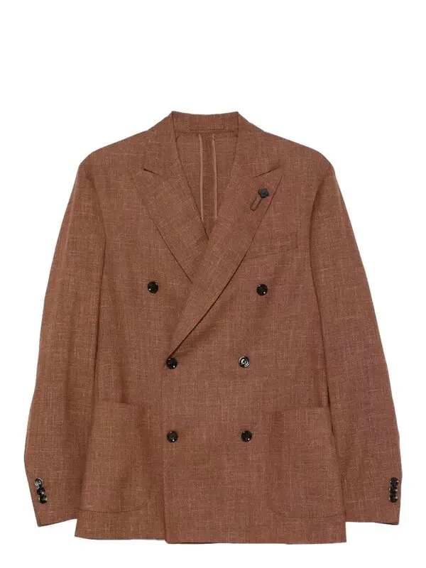LARDINI Double-breasted Wool Jacket - Brown