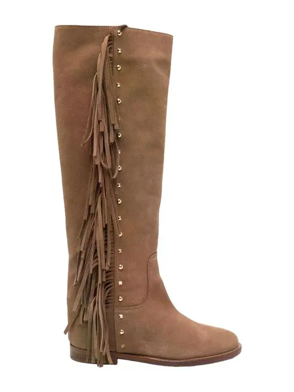 VIA ROMA 15 Fringe Studded Boots - Neutrals