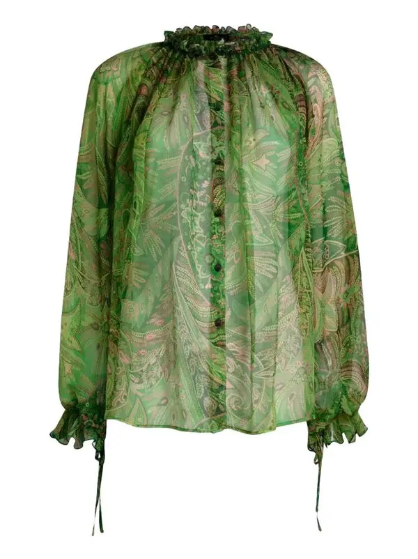 Etro Ruffled Paisley-pattern Shirt - Green
