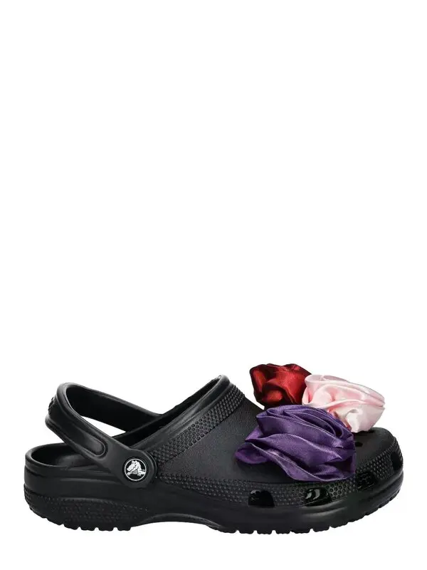 CROCS Floral Appliqué Slides - Black