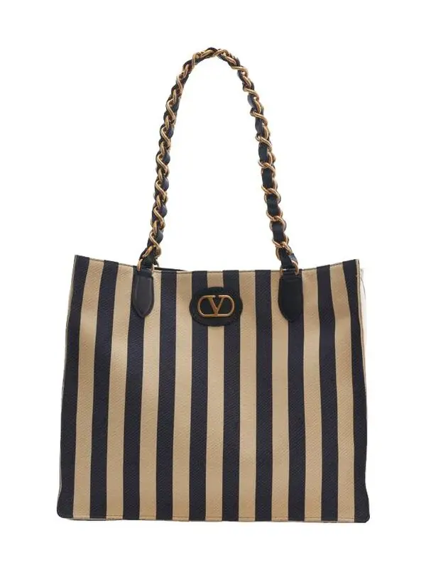 Valentino Garavani Kicky Stripe Nylon & Cotton Tote - Black/khaki