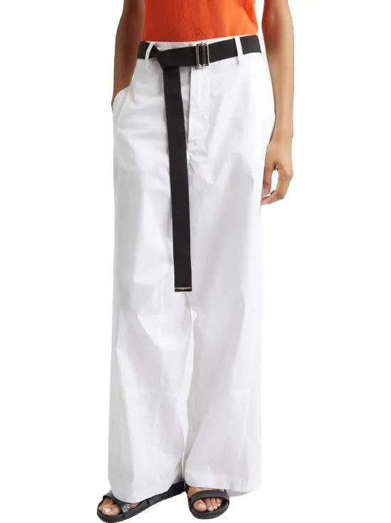 Plan C Belted Stretch Cotton Drill Trousers - Optical White