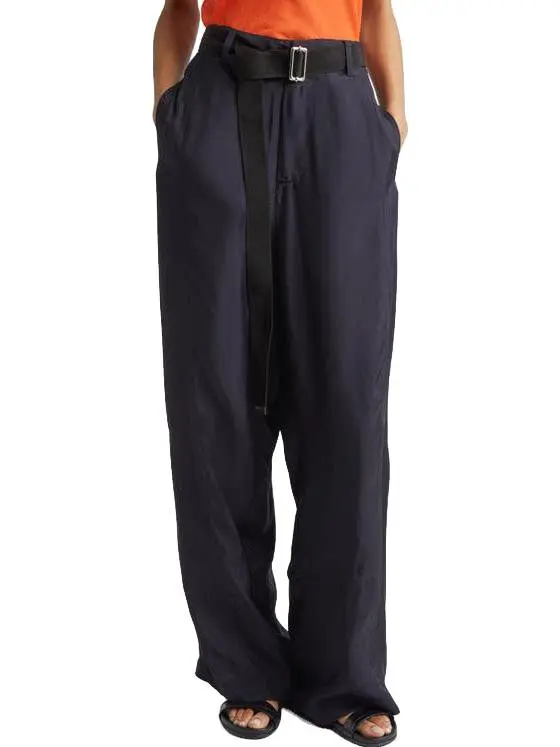 Plan C Belted Wide-leg Trousers - Blue Black