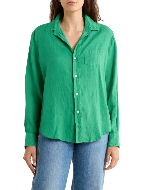 Frank & Eileen Relaxed Linen Button-up Shirt - Kelly Gree