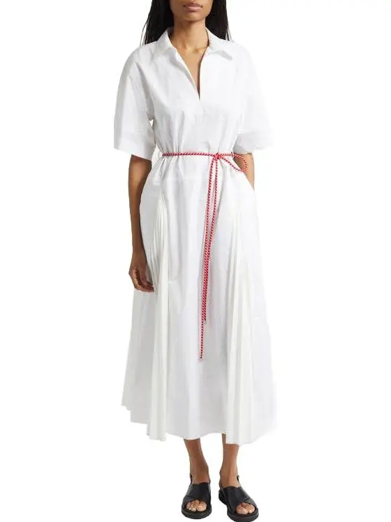 Plan C Relaxed Belted Cotton Midi Dress - Optical White