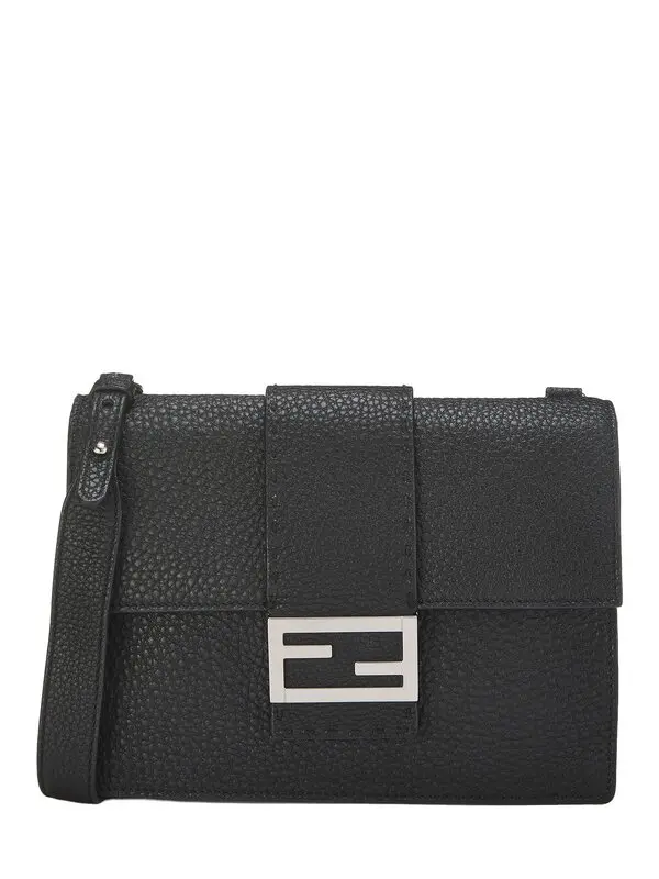 Fendi Leather Flat Baguette Bag - Black