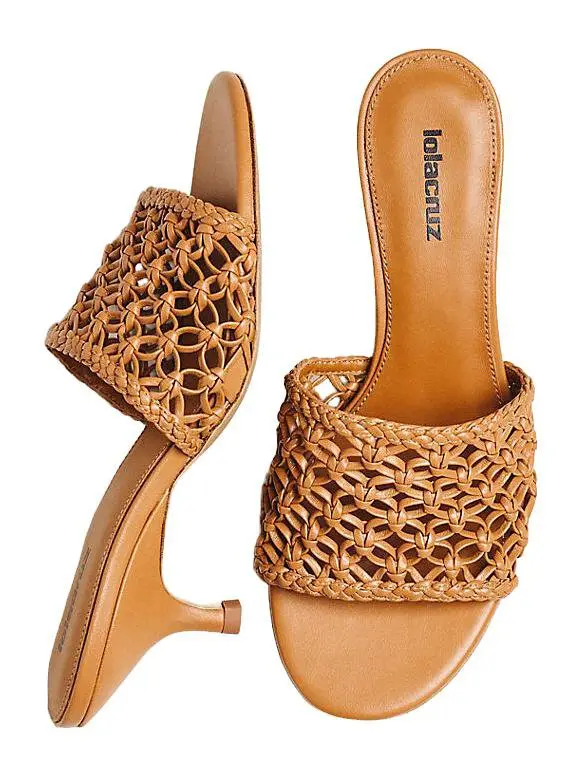 Lola Cruz Woven Heeled Mule Sandals - Cedar
