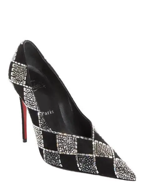 CHRISTIAN LOUBOUTIN Doria Crystal Check Pump - Black/black/crystals