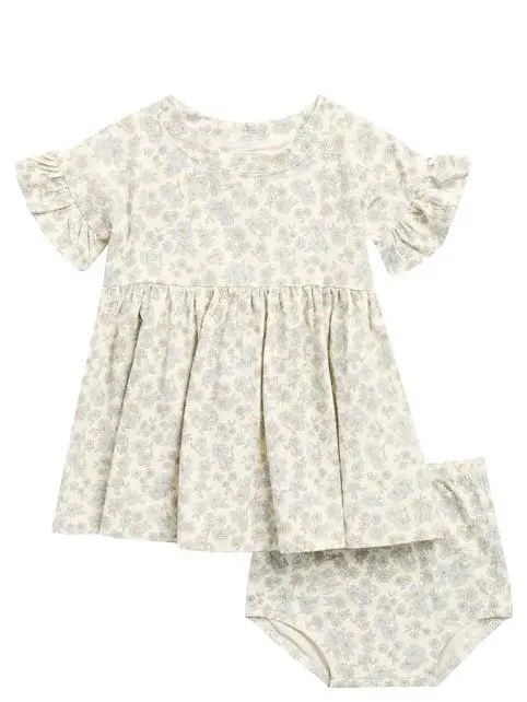 QUINCY MAE Floral Ruffle Organic Cotton Dress With Bloomers - Ivory