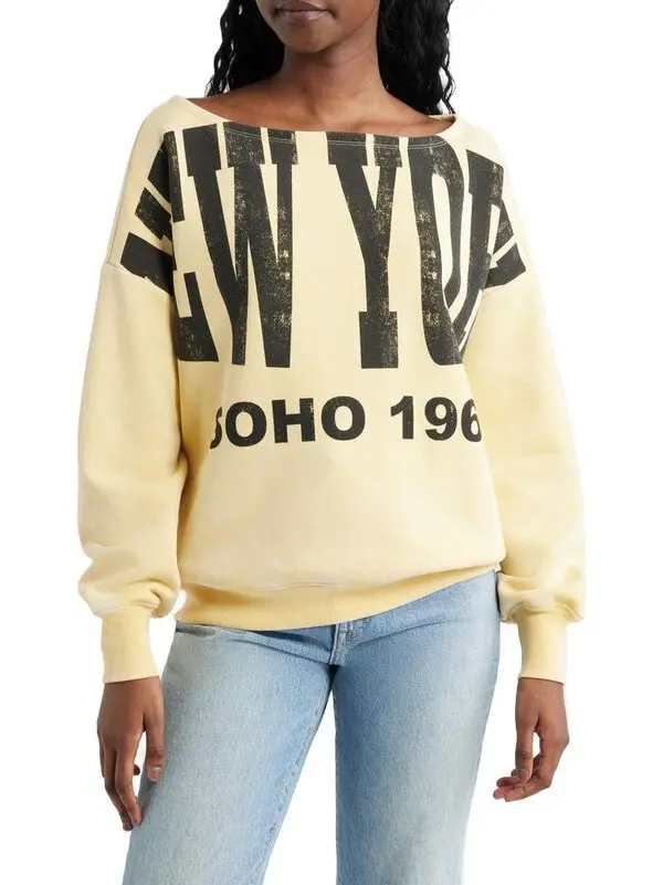 VINYL ICONS Off-the-shoulder Graphic Sweatshirt - Yellow